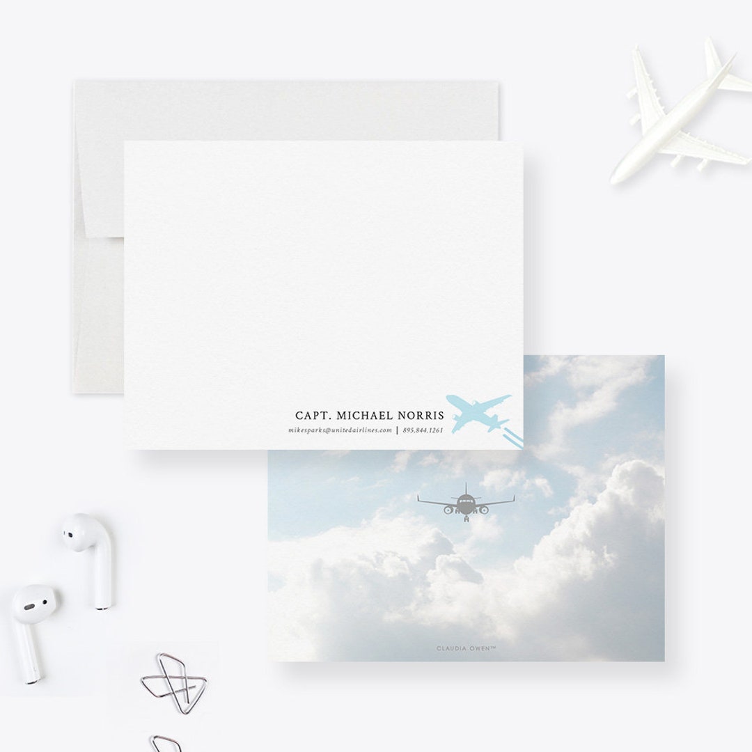 Personalized Airplane Note Card Set, Aviation Plane Stationery, Custom ...