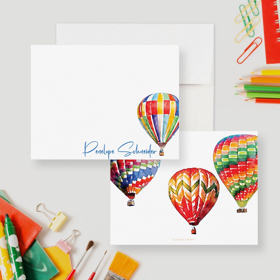 Hot Air Balloon Note Cards, Colorful Hot Air Balloon Stationery Set ...