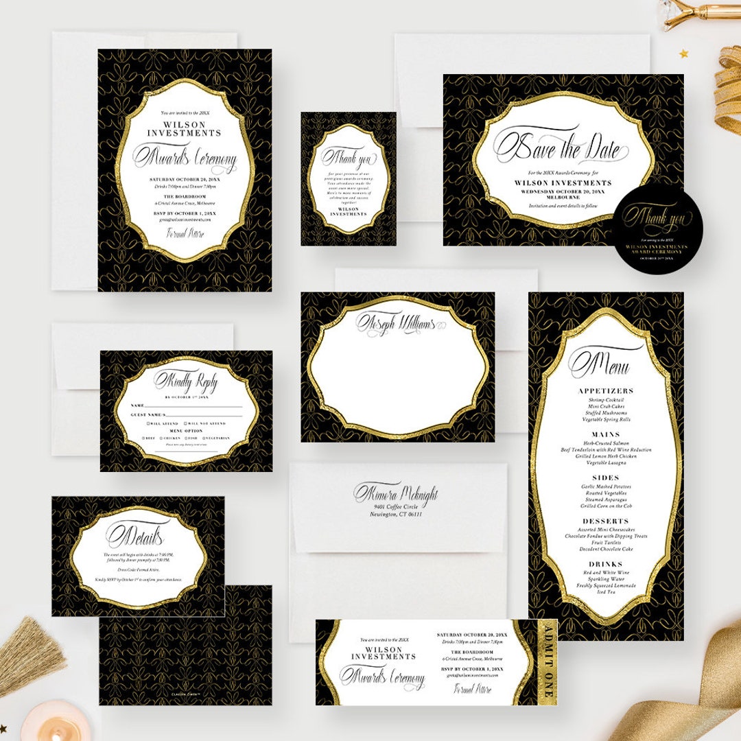 Award Ceremony Invitation Card in Gold and Black, Invitation Card for ...