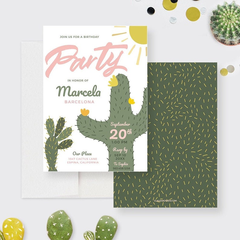 Cactus Birthday Invitation Editable Template, Kids Teen Girls Succulent ...