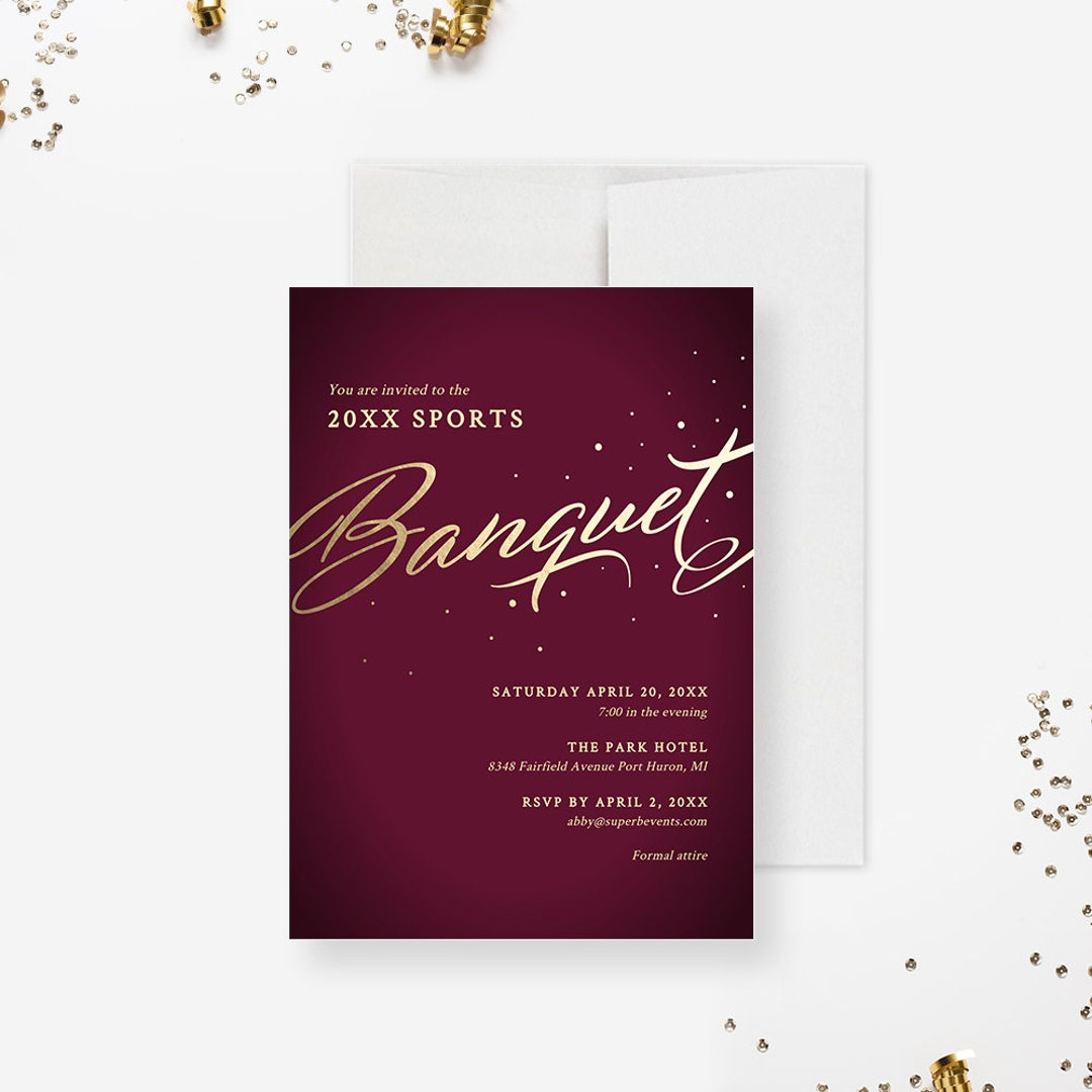 Banquet Invitation Template, Professional Business Event Burgundy ...