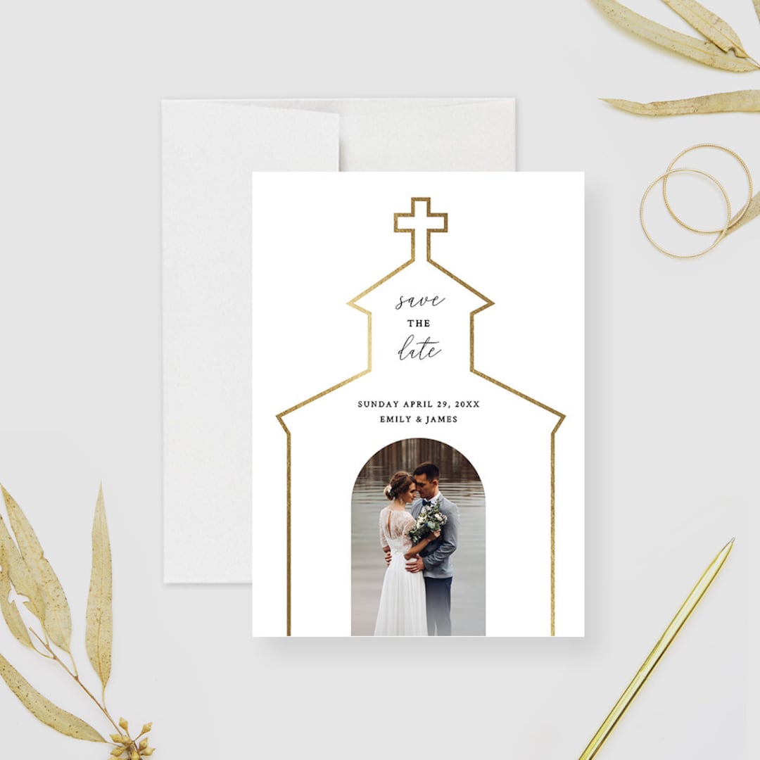 Church Wedding Save the Date Template With Photo, Catholic Chapel Save ...