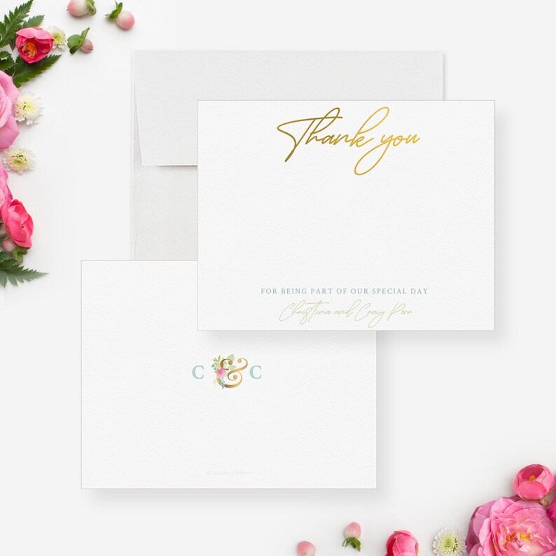 Elegant Personalized Wedding Note Cards Custom Thank You Cards Set With ...