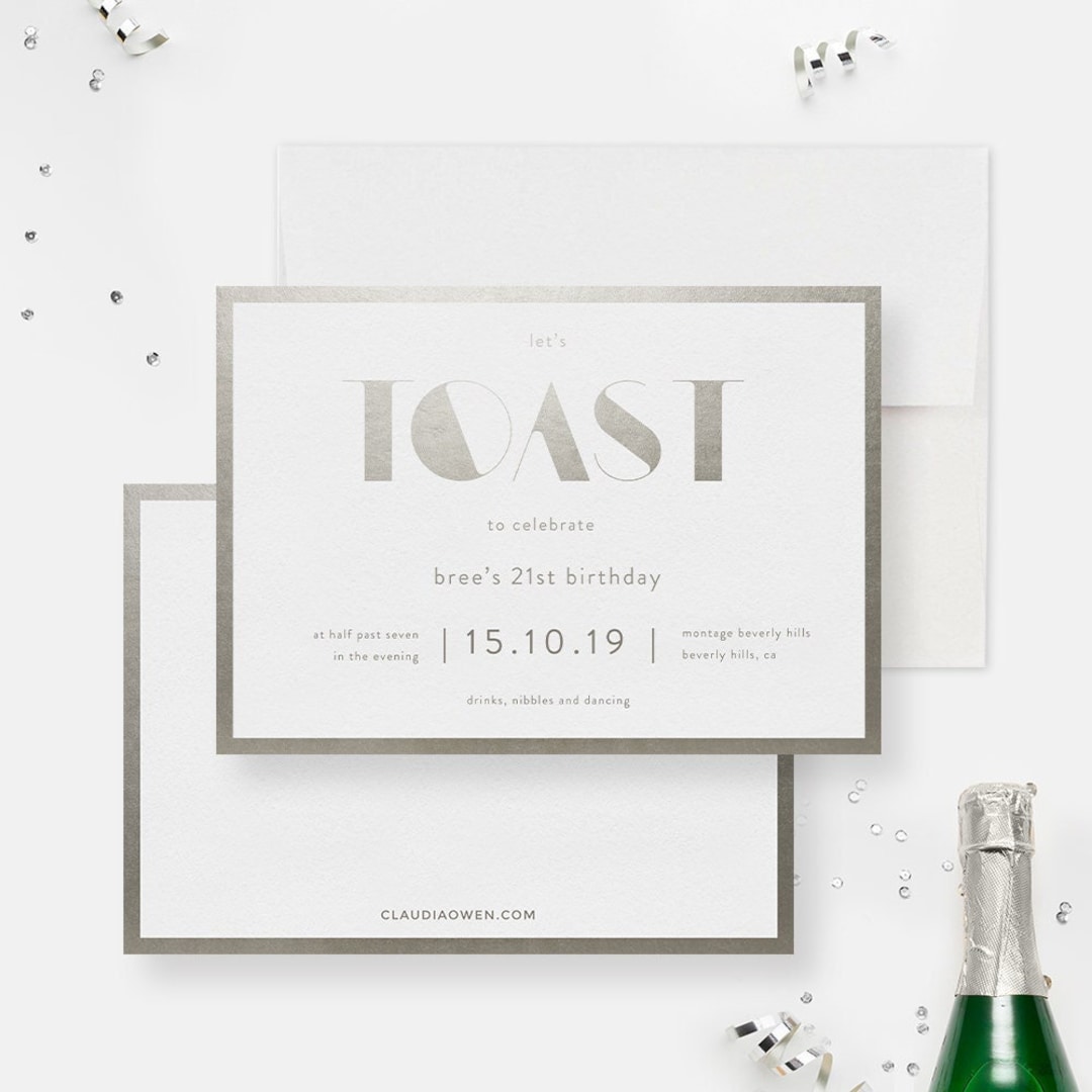 Let's Toast Birthday Party Invitation, Cocktail Party Invites Birthday ...
