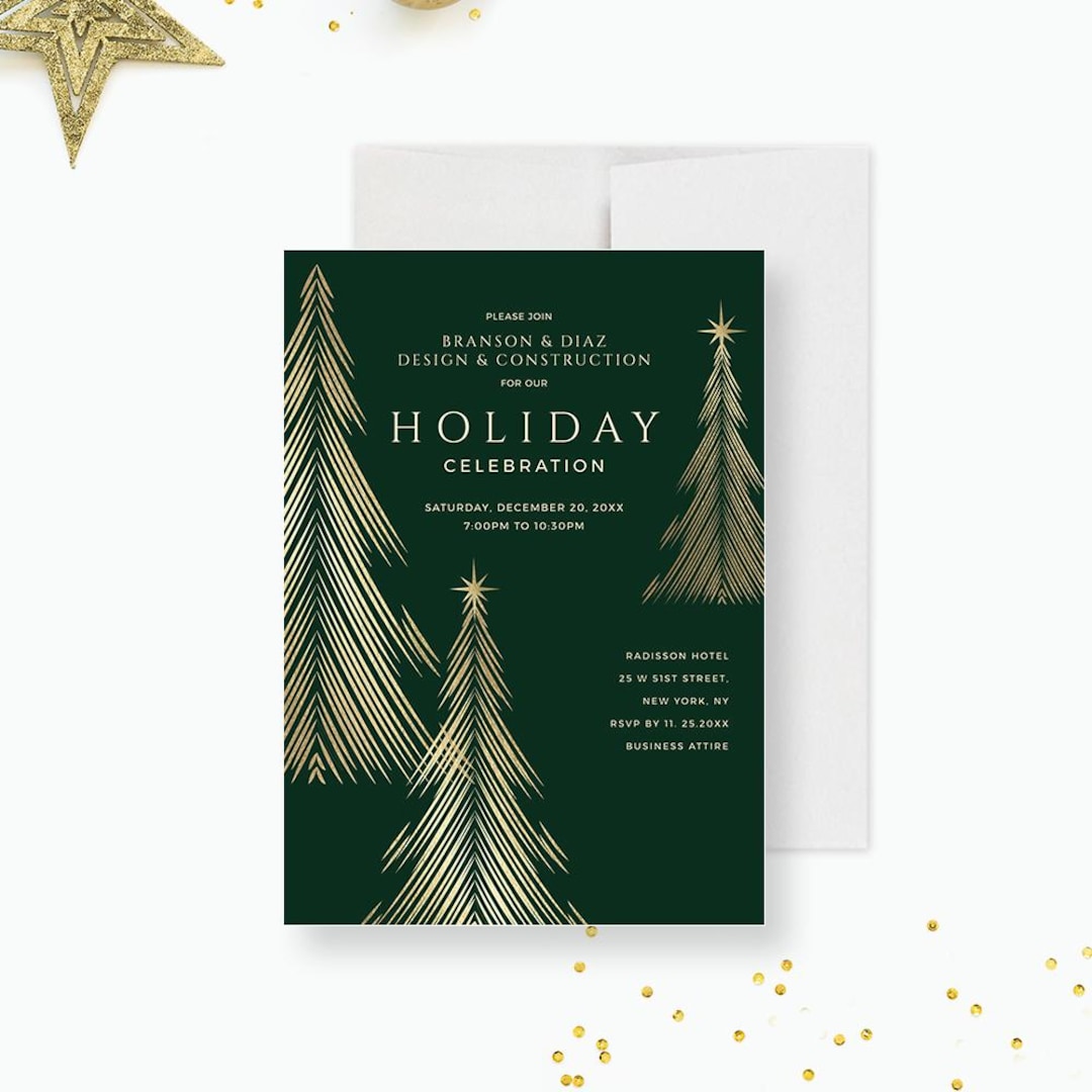 Business Holiday Celebration Invitation, Formal Christmas Party Invite ...