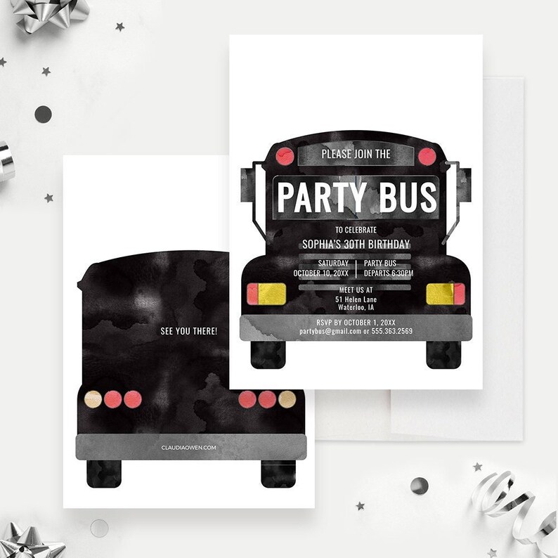 Bus Birthday Party Invitation Editable Template Bar Crawl - Etsy
