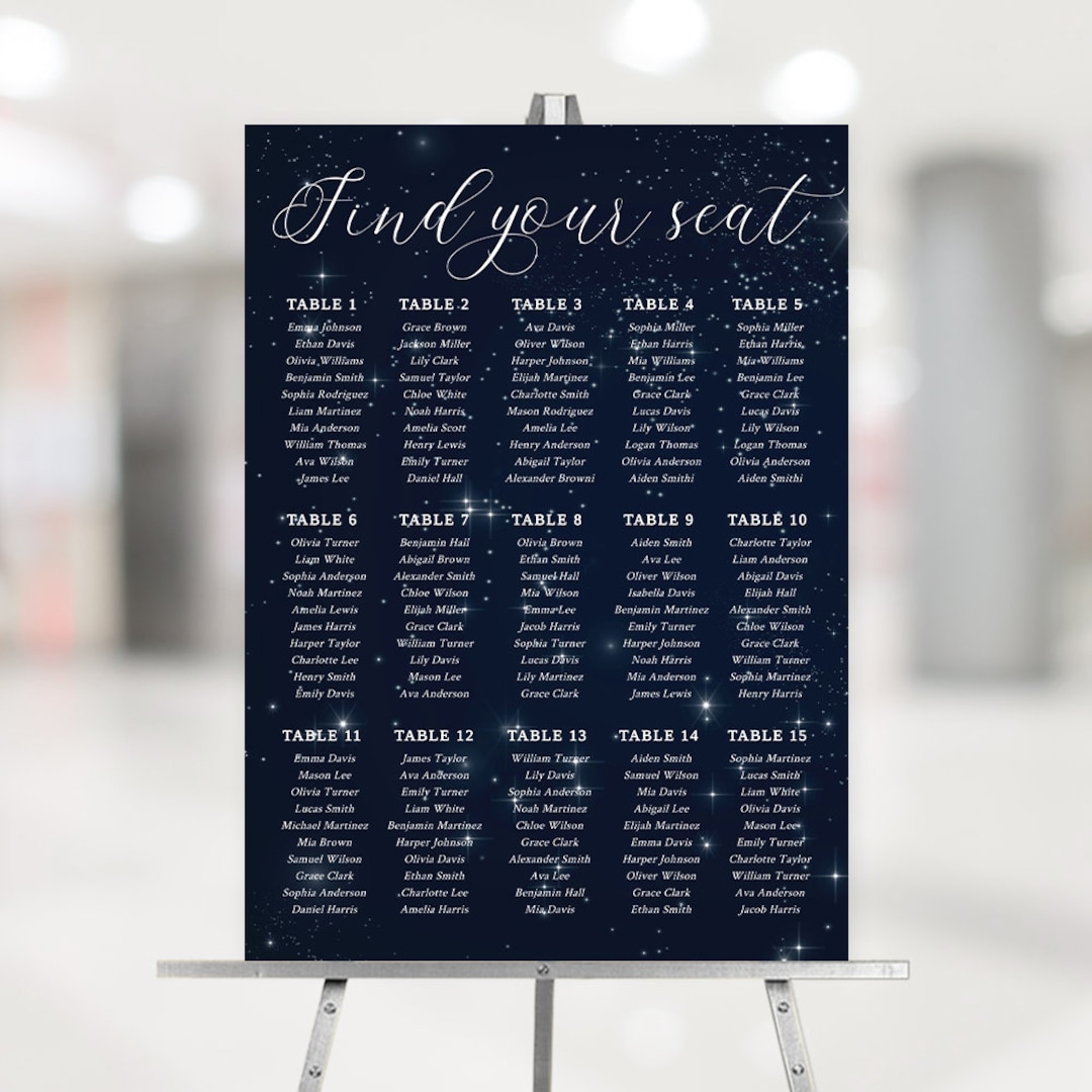 Starry Night Sky Seating Chart, Seating Sign Editable Template ...