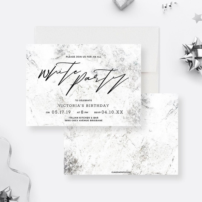 All White Party Invitation Template White Themed Invites All - Etsy