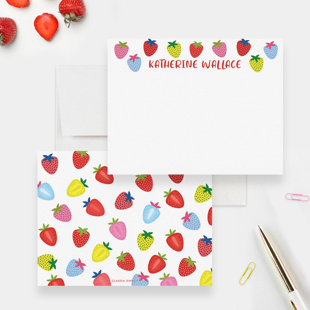 Personalized Strawberry Note Card, Birthday Baby Shower Thank You Notes ...