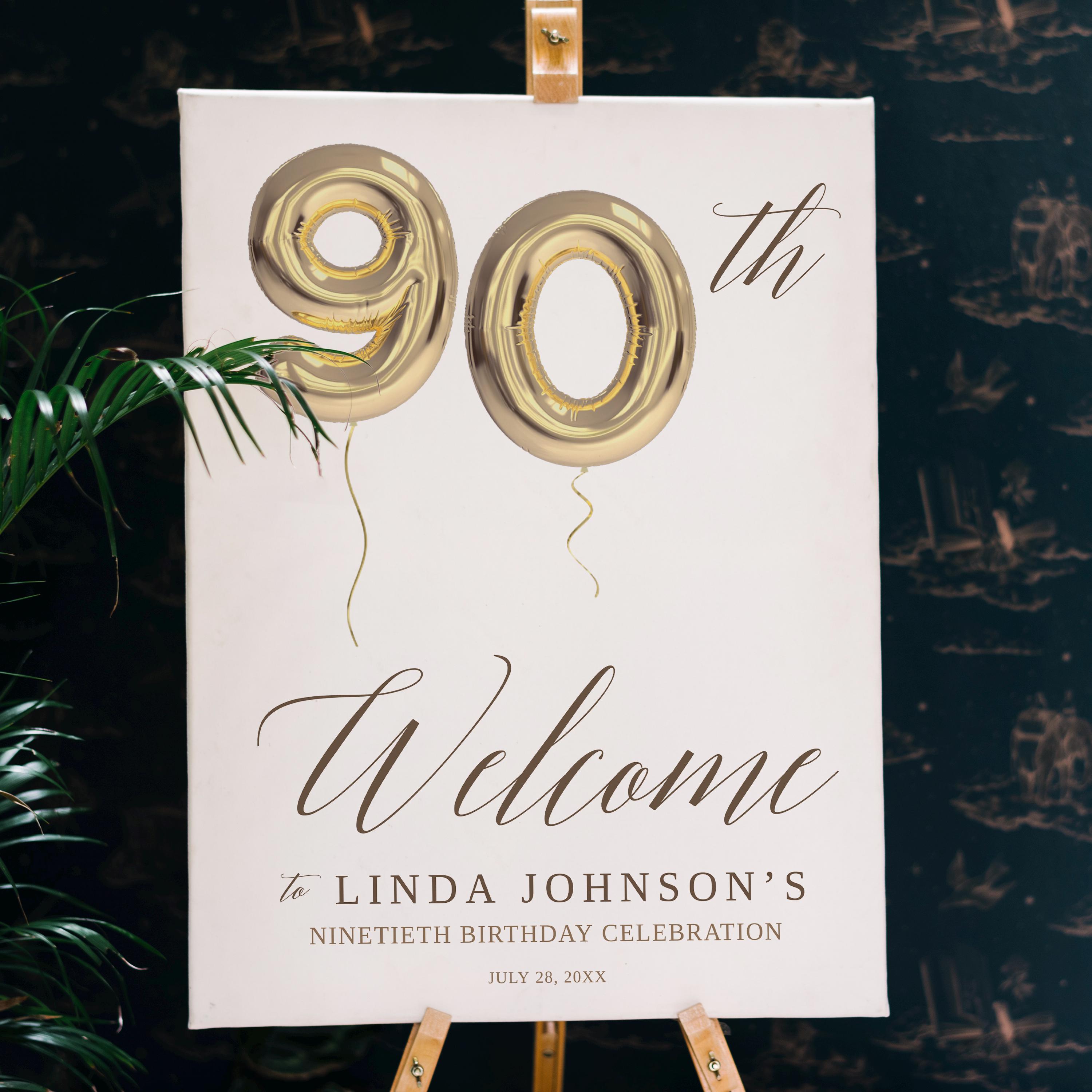 90th Birthday Party Welcome Sign Template With Gold Balloon Printable ...