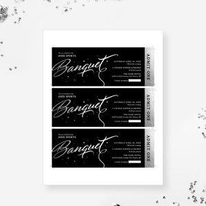 Banquet Ticket Template in Silver and Black Admit One Digital Download ...