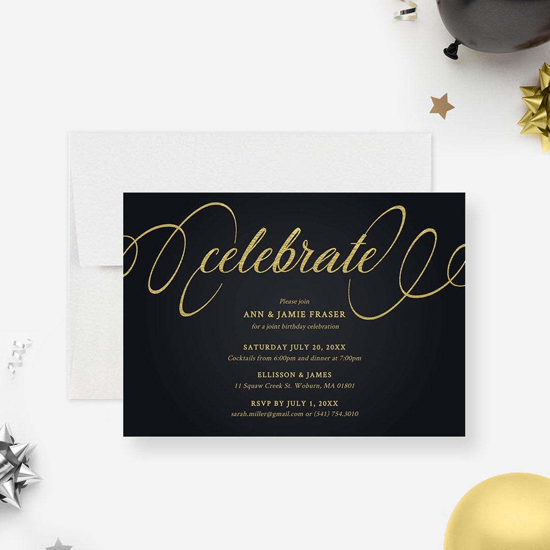 Joint Birthday Party Invitation Editable Template, Elegant Adult ...