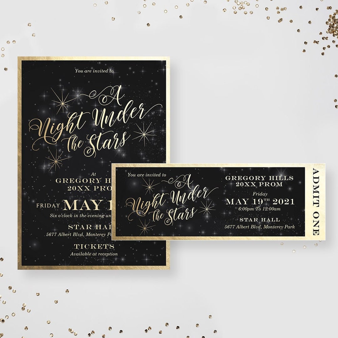 Prom Invitation and Prom Ticket, A Night Under the Stars, Starry Night ...