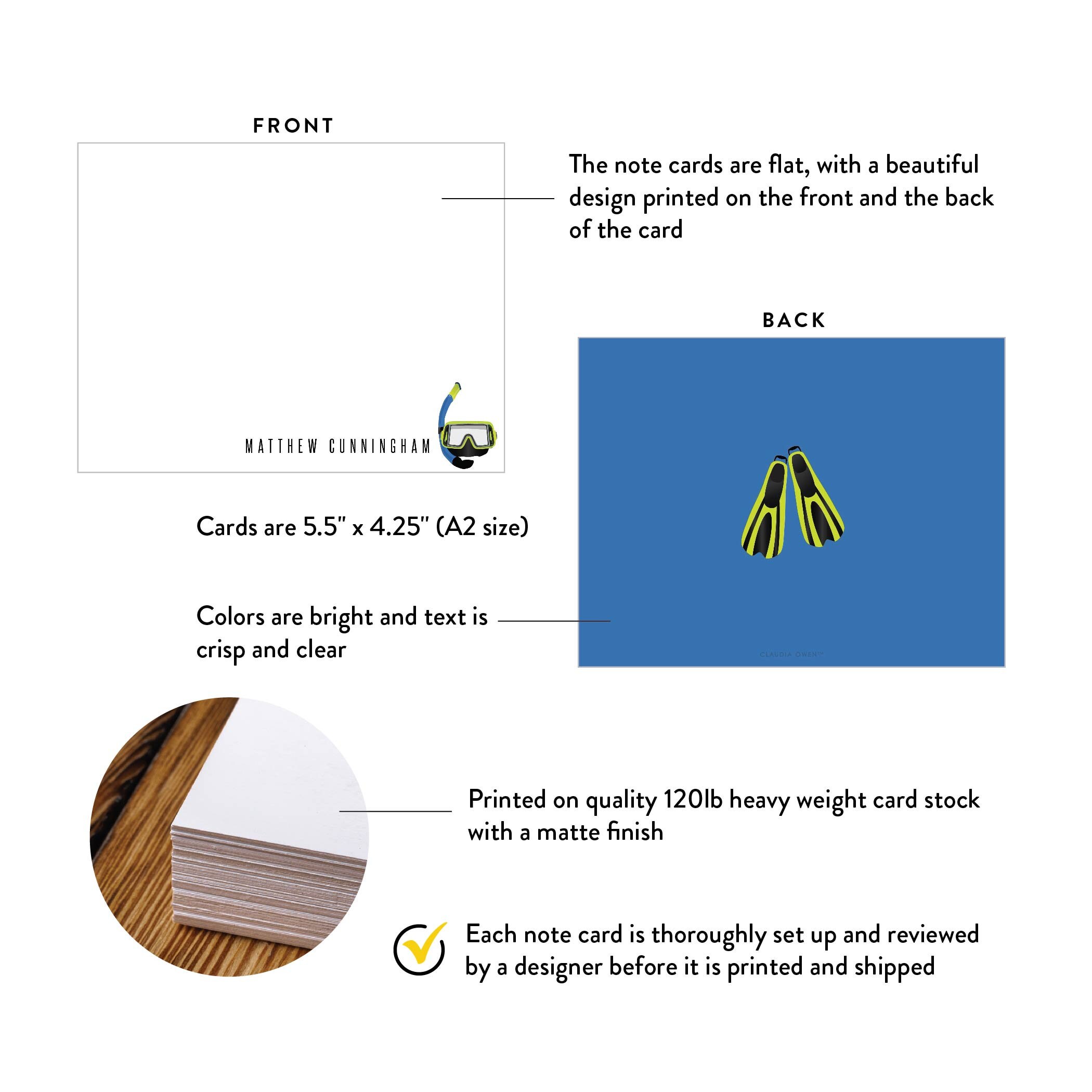 Personalized Scuba Diver Note Cards, Snorkel Gift Stationary Flat Notes ...