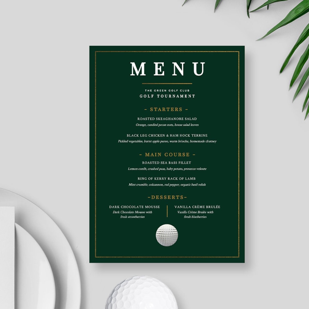 Golf Menu Cards, Dinner Menu Editable Template for Golf Tournament ...
