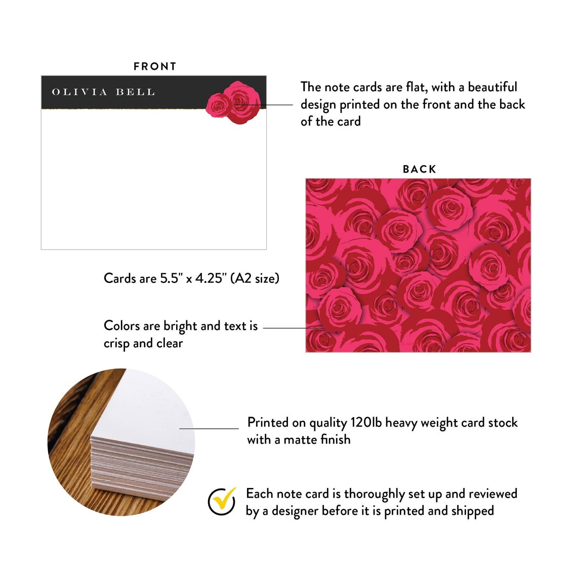 Red Rose Stationery Set Floral Note Card Gift for Her, Rose Flower Gift ...