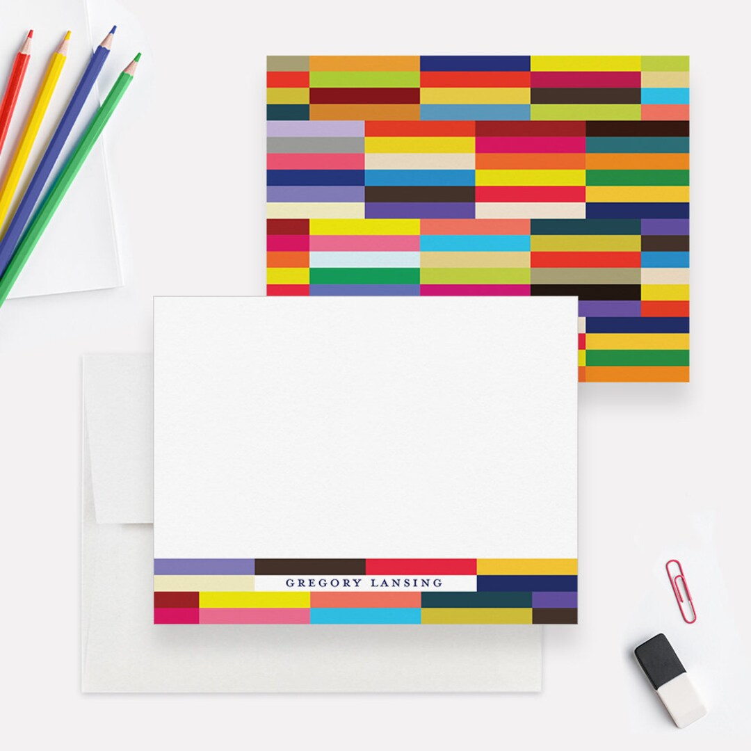 Pattern Note Card Set Custom Modern Stationery, Colorful Geometric ...