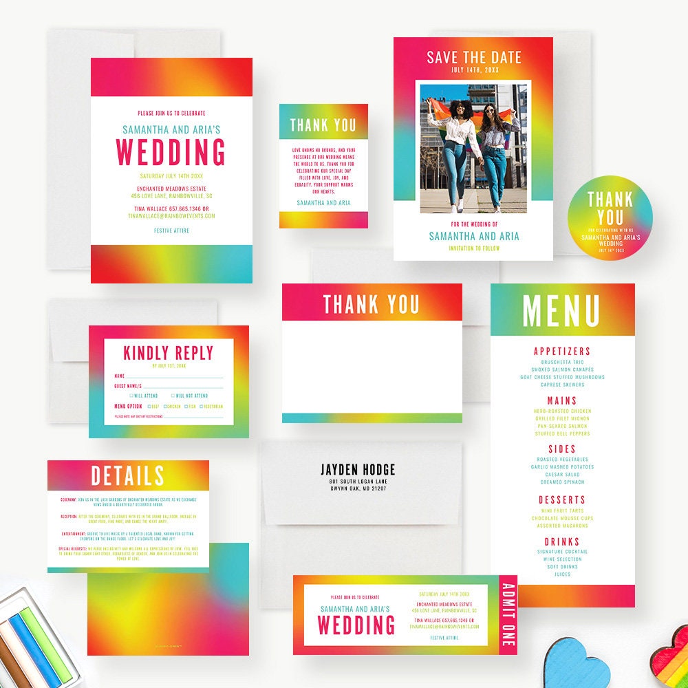 Colorful Invitation Card for Wedding Celebration, Modern Bridal Shower ...