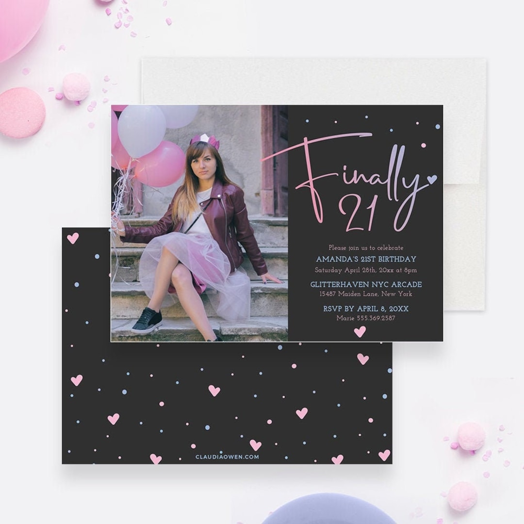 Personalized 21st Birthday Invitation With Photo, Editable Milestone ...