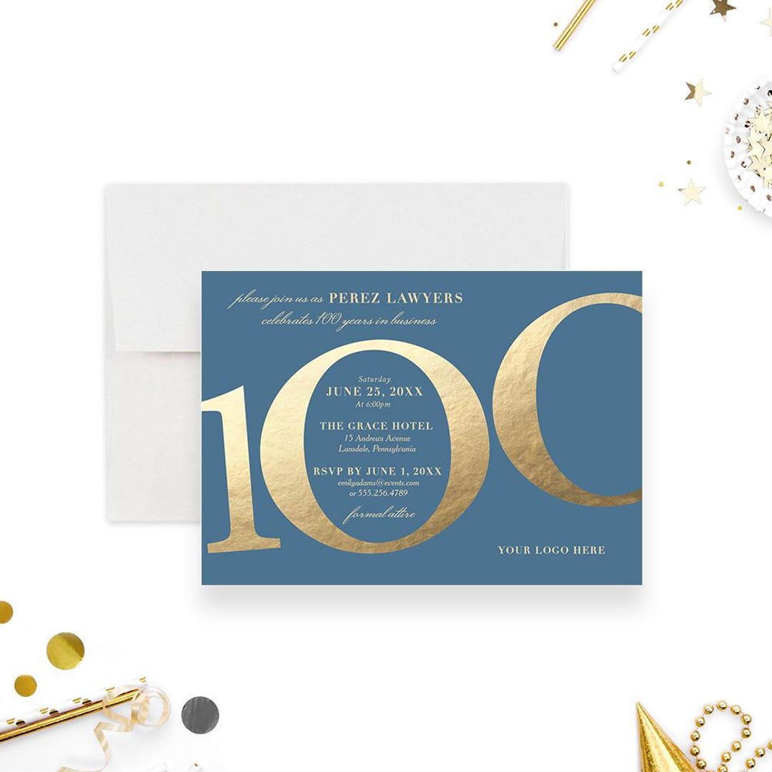 100th Centenary Anniversary Printed Party Invitations, 100 Years in ...