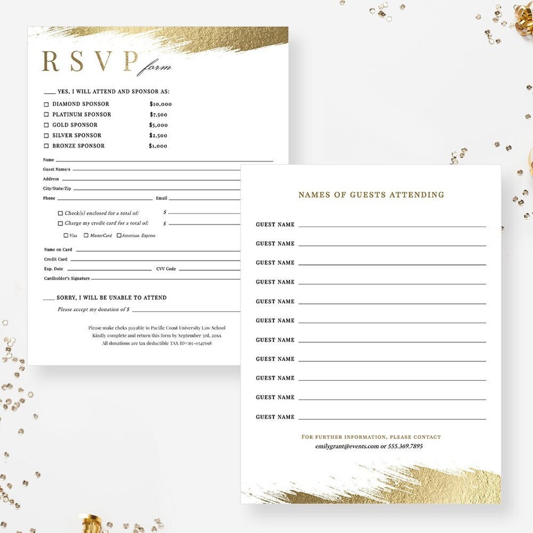RSVP Card With Sponsorship Form and Credit Card Payment Editable ...