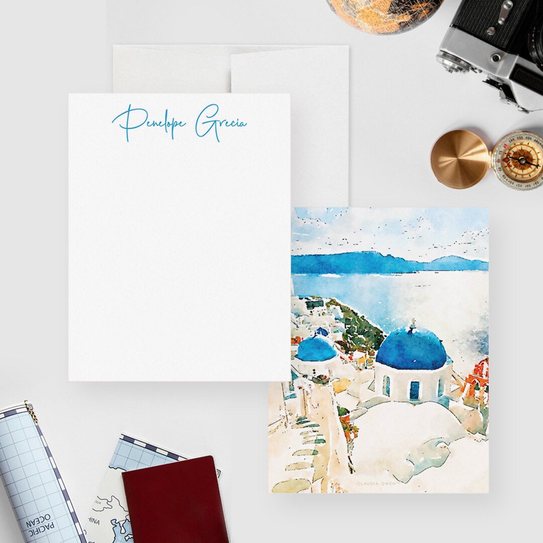 Santorini Stationary Set, Greece Note Cards, Travel Greeting Cards ...