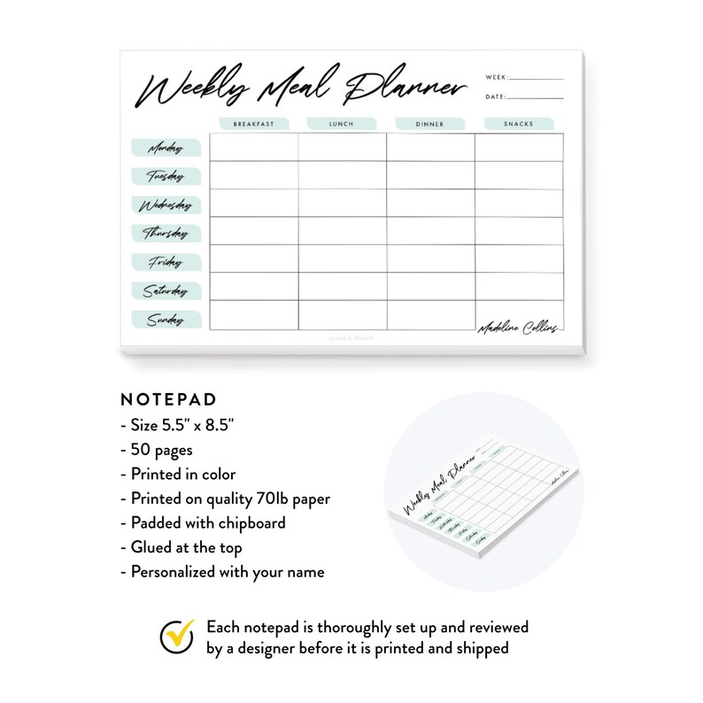 Personalized Notepad Cooking Plan Weekly Meal Planner Notepad, Meal ...
