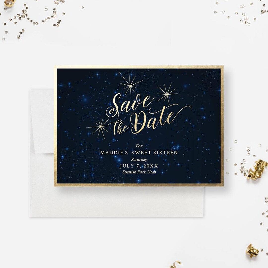 Save the Date Printable Card, Starry Night Sky Save the Date Instant ...