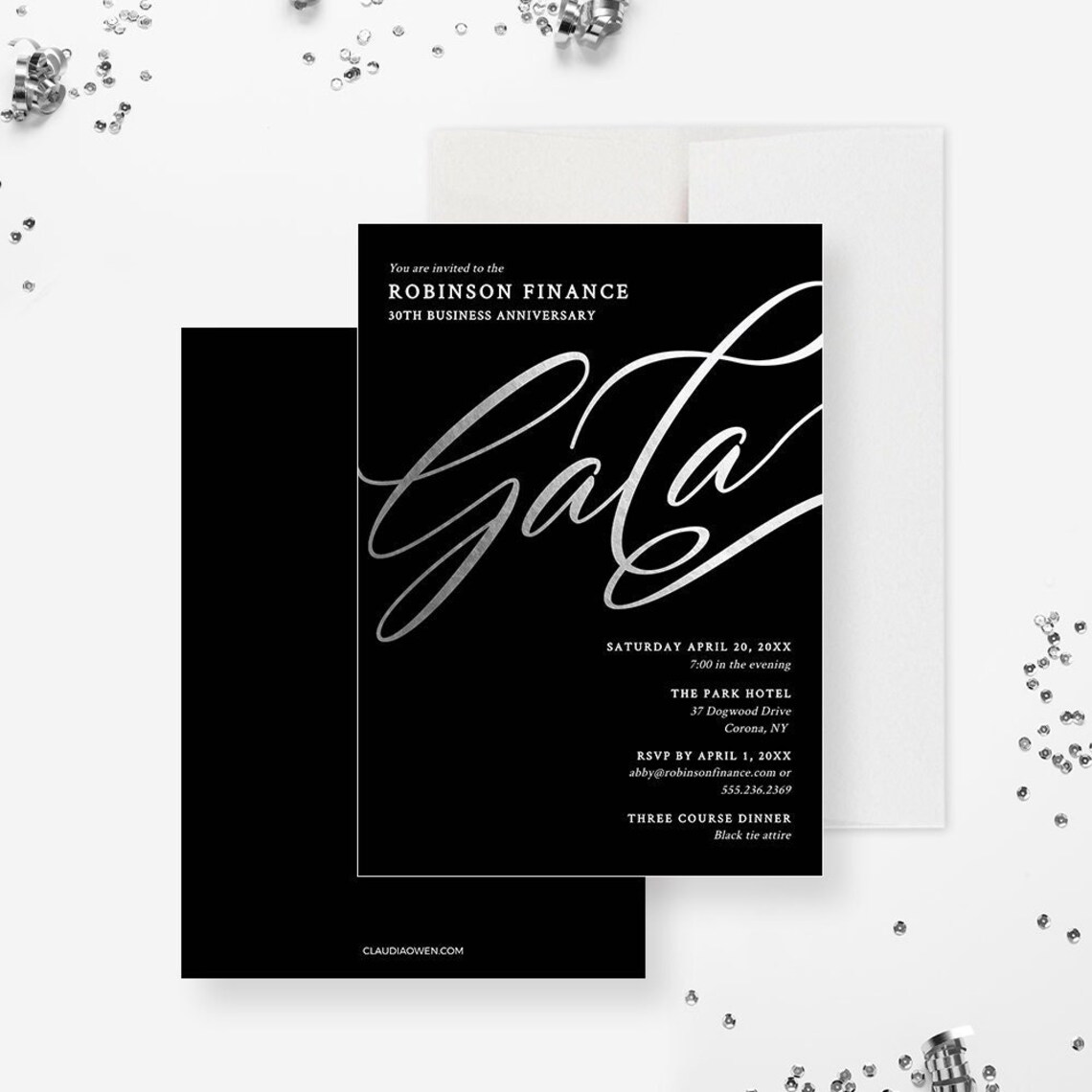 Silver Gala Invitation Editable Template With Ticket - Etsy