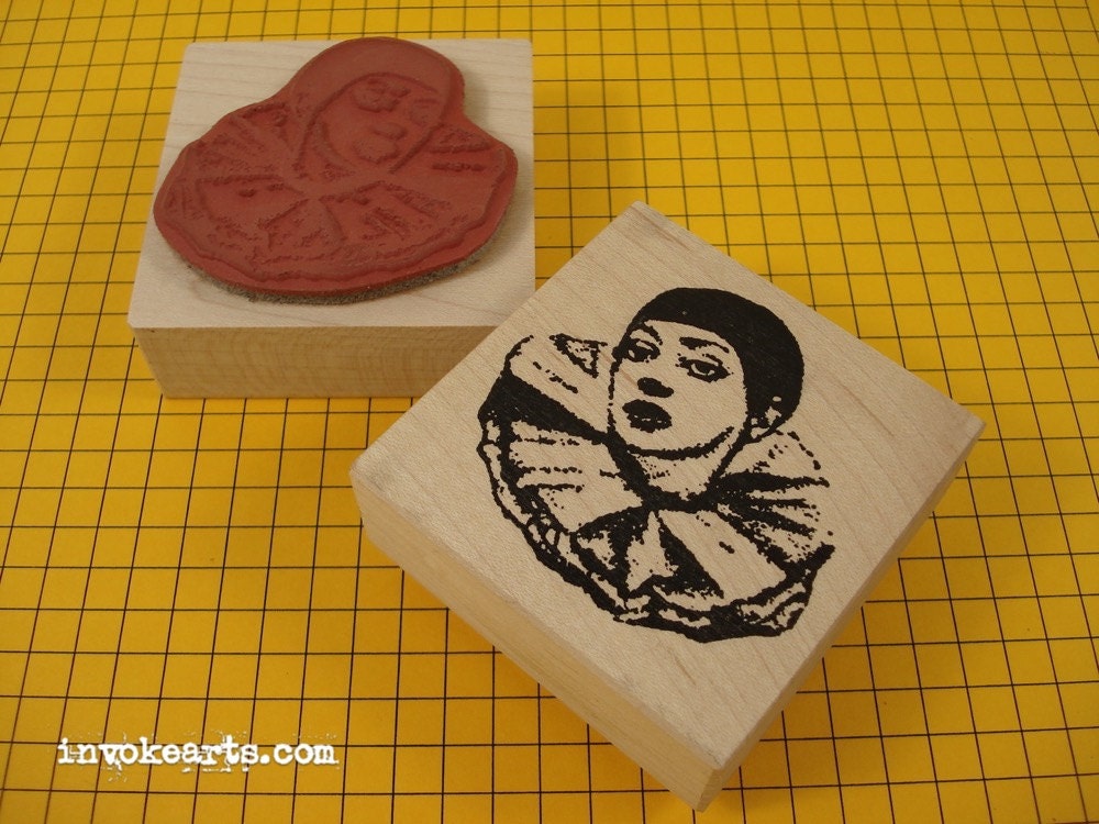 Pierrot's Head Face Stamp / Invoke Arts Collage Rubber | Etsy