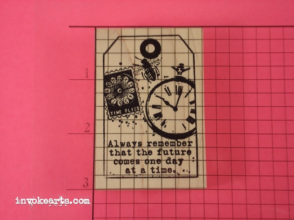 Time Flies Tag Stamp / Invoke Arts Collage Rubber Stamps | Etsy