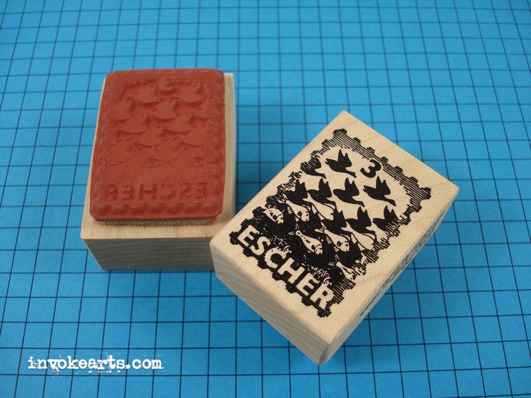 Escher Post Stamp / Postoid / Invoke Arts Collage Rubber Stamps - Etsy