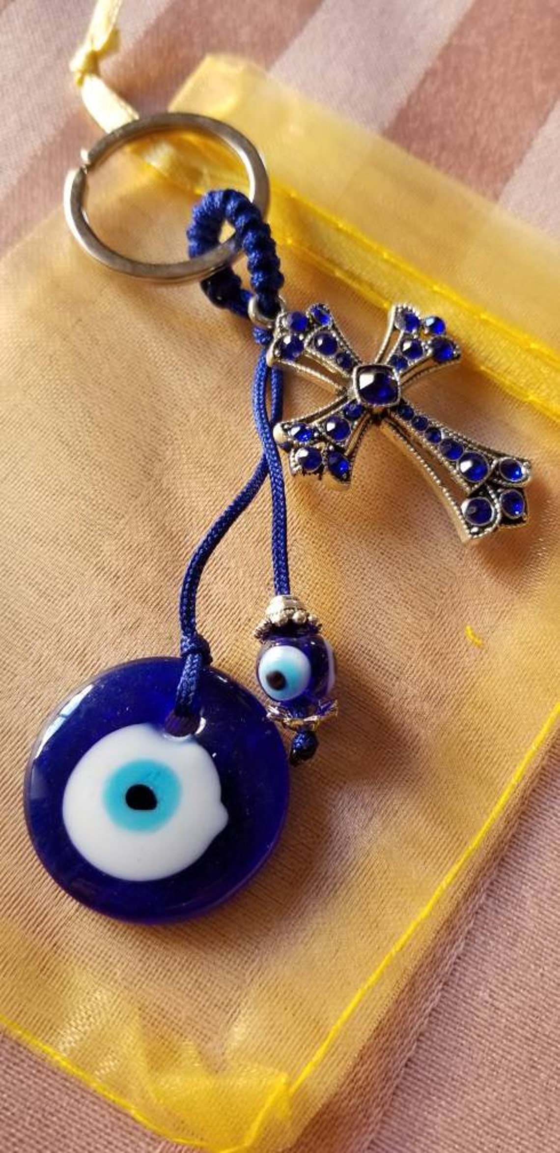 Beautiful Evil Eye Key Chain with Hamsa Hand or large cross. | Etsy