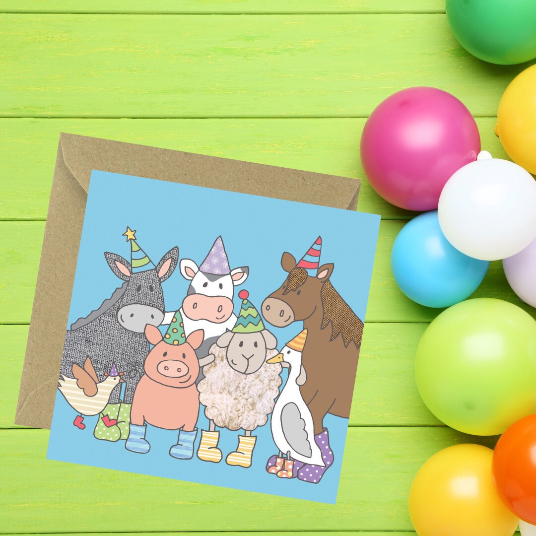 Farm Animals Birthday Card, Children's Fun Bright Gift, Boy, Girl, Son ...