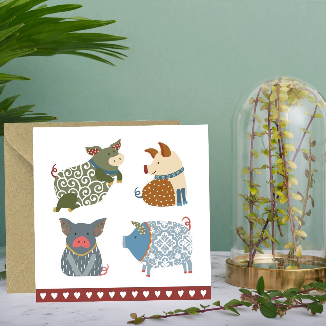 Pig Birthday Card, Pig Card, Pigs, Pig Gift, Farm Card, Farm Gift, for ...