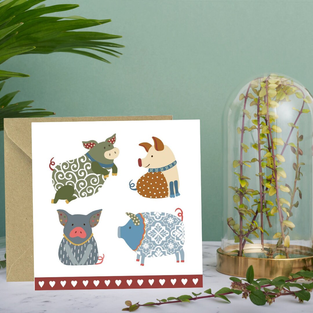 Pig Birthday Card, Pig Card, Pigs, Pig Gift, Farm Card, Farm Gift, for ...