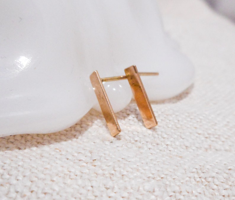 Gold Bar Earrings // Solid 14k Gold Posts - Etsy