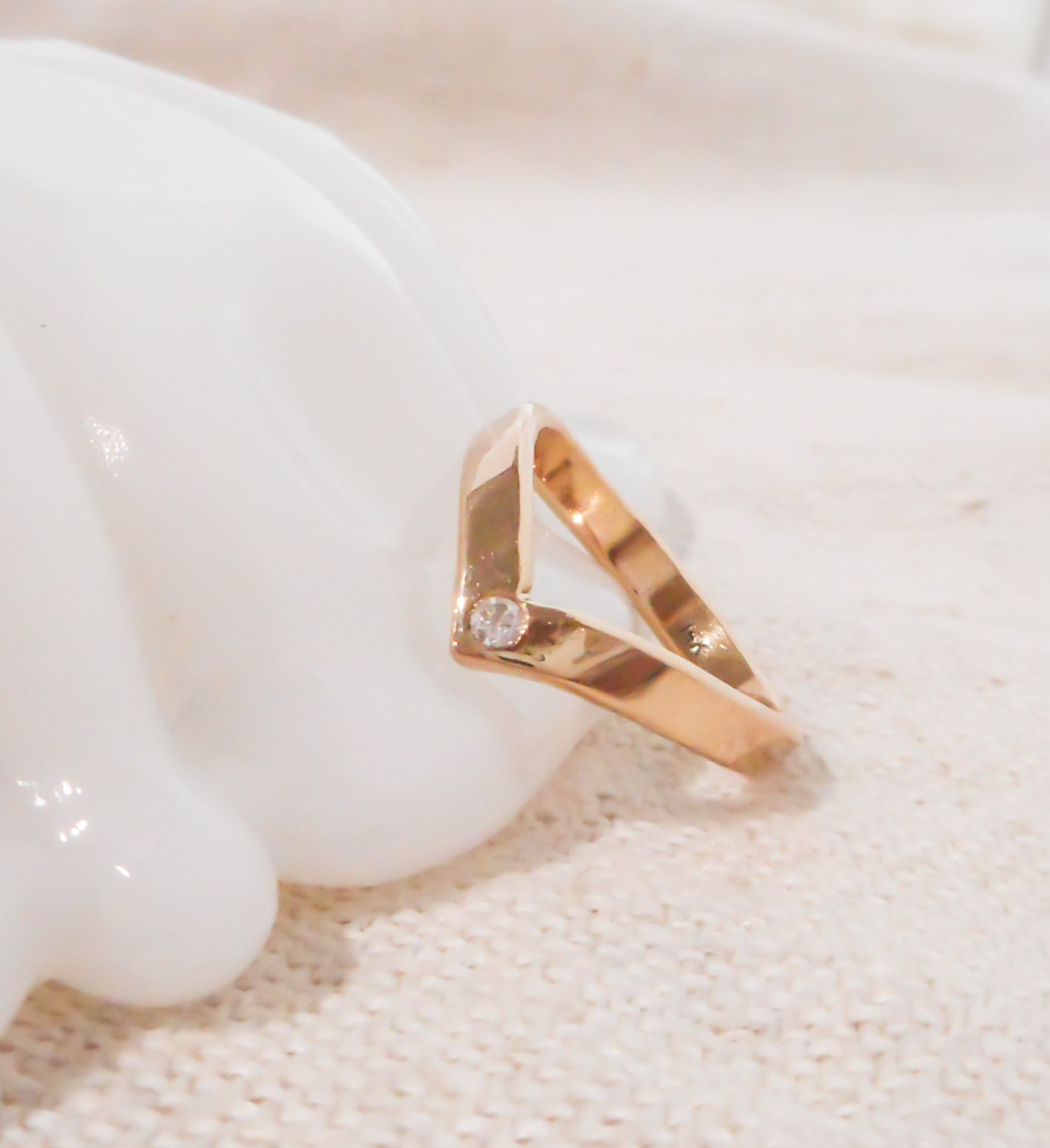 Chevron Diamond Ring // Solid 14k Gold and Diamond Ring - Etsy