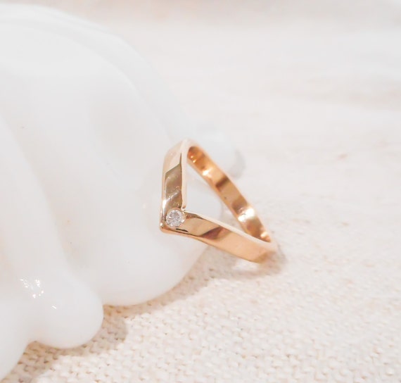 Chevron Diamond Ring // Solid 14k Gold and Diamond Ring - Etsy