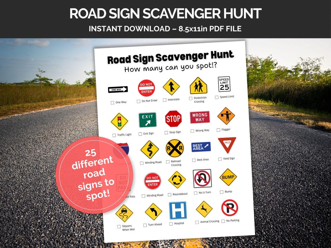 Road Trip Scavenger Hunt Printable, Road Sign Hunt, Kids Road Trip ...