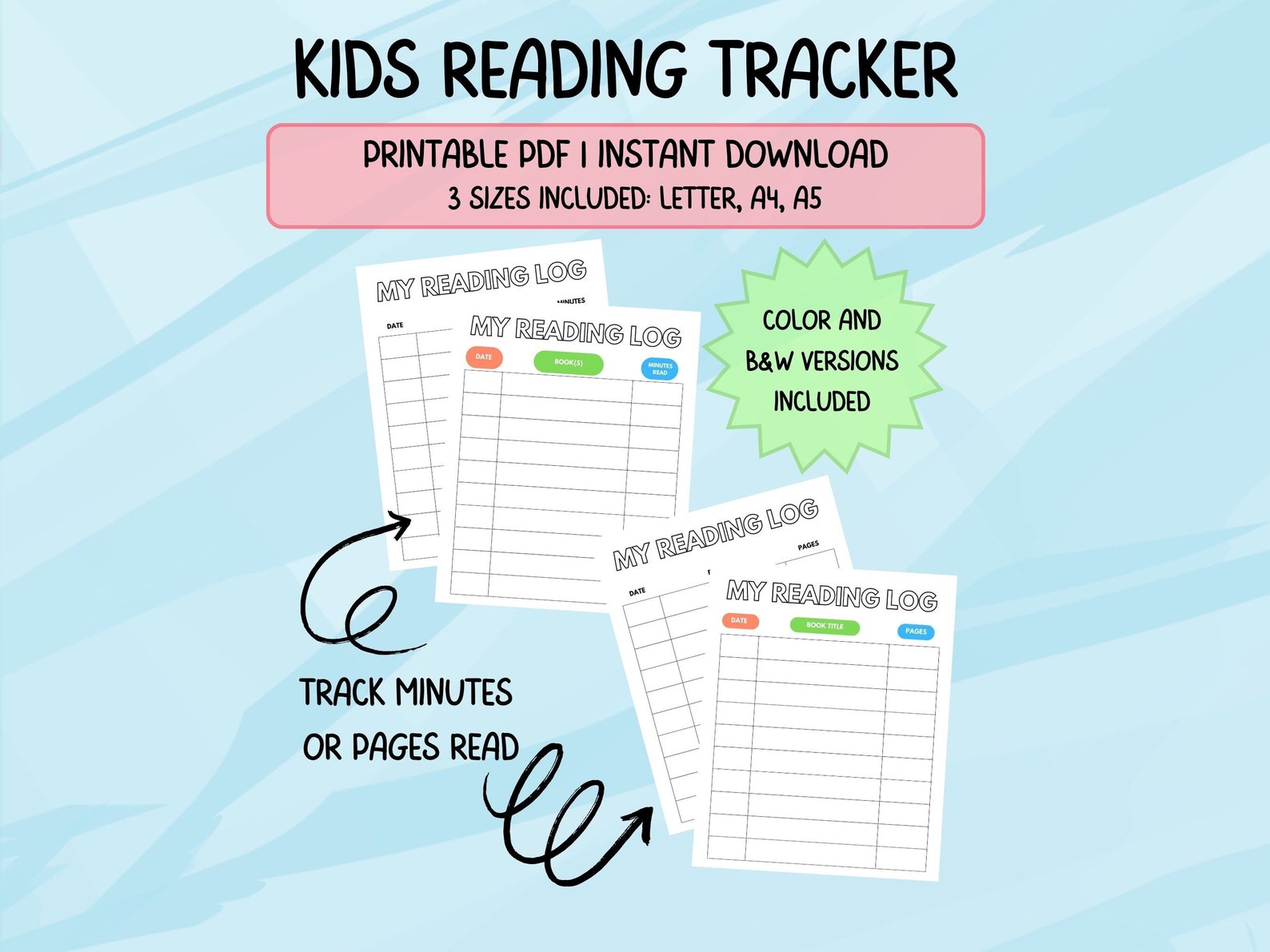 Kids Reading Tracker, Printable Childrens Reading Log, Simple Kid Book ...