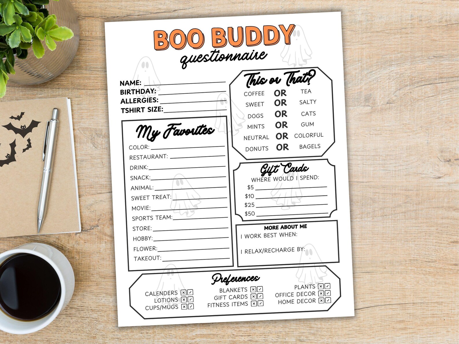 Boo Buddy Questionnaire, Boo Baskets for Office, Coworker Favorite ...