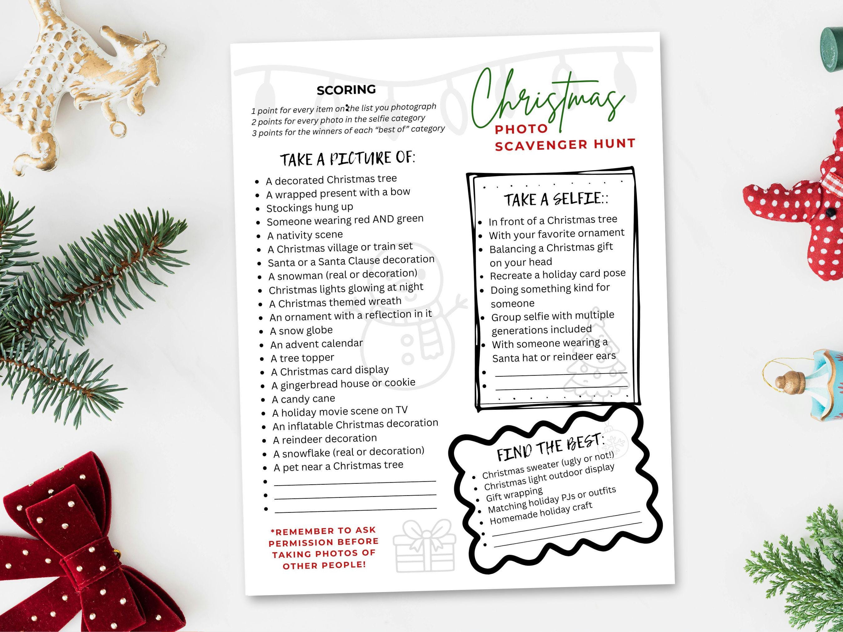 Christmas Photo Scavenger Hunt, Christmas Party Scavenger Hunt, Adult ...