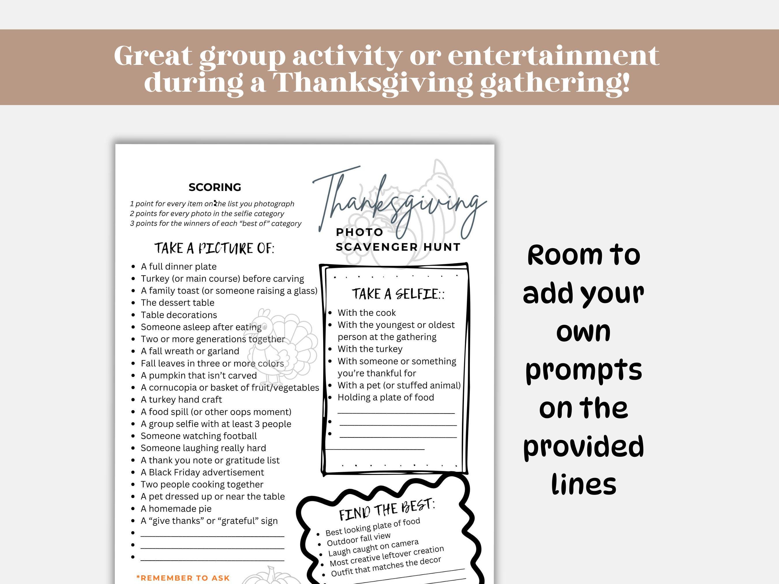 Thanksgiving Scavenger Hunt, Friendsgiving Photo Scavenger Hunt, Adult ...