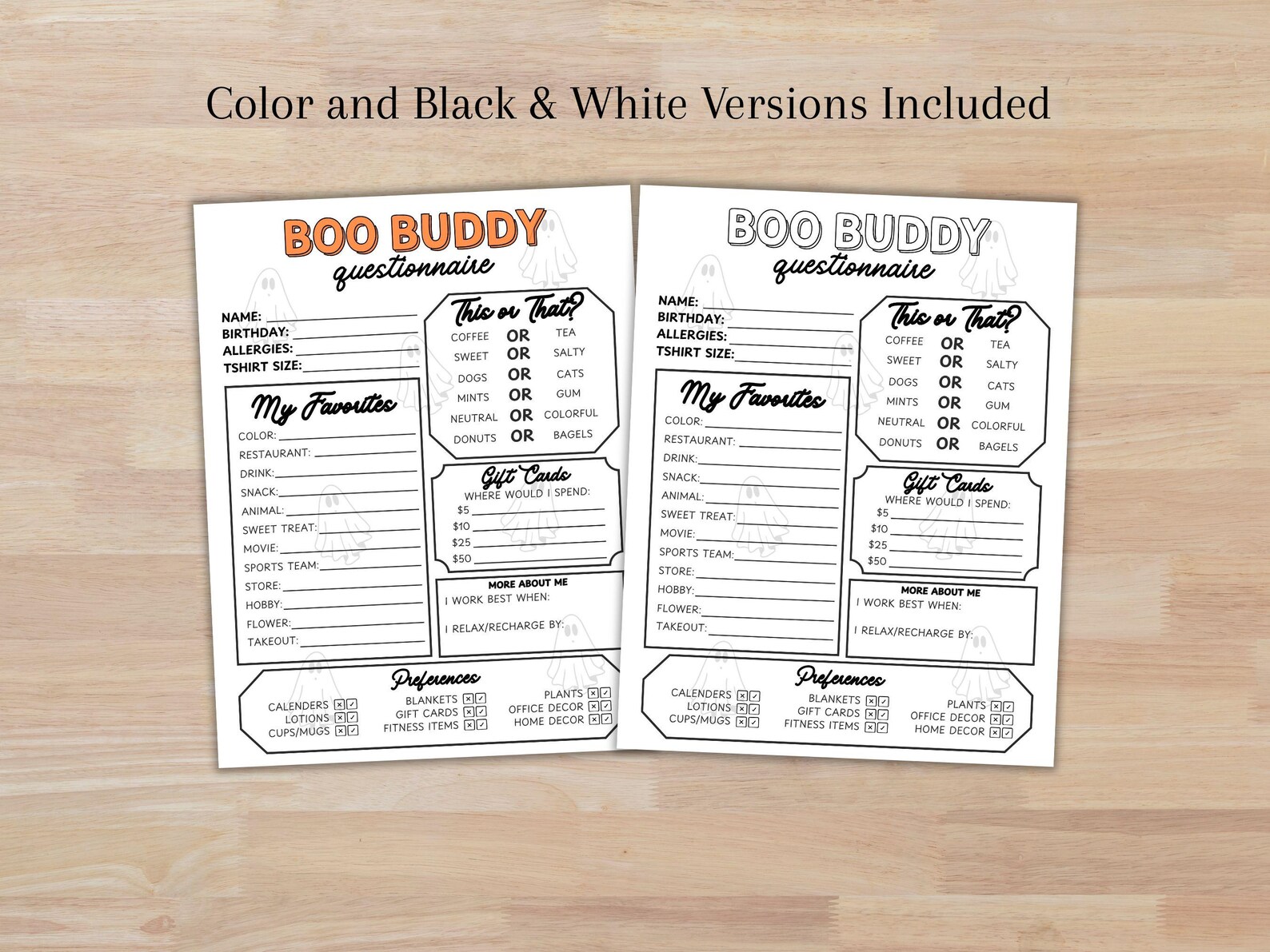 Boo Buddy Questionnaire, Boo Baskets for Office, Coworker Favorite ...