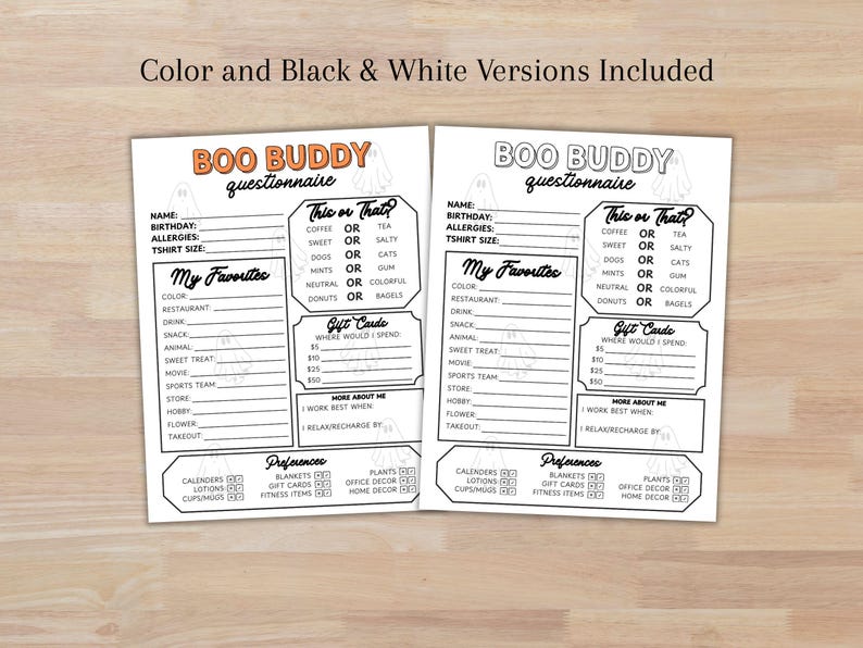 Boo Buddy Questionnaire, Boo Baskets for Office, Coworker Favorite ...