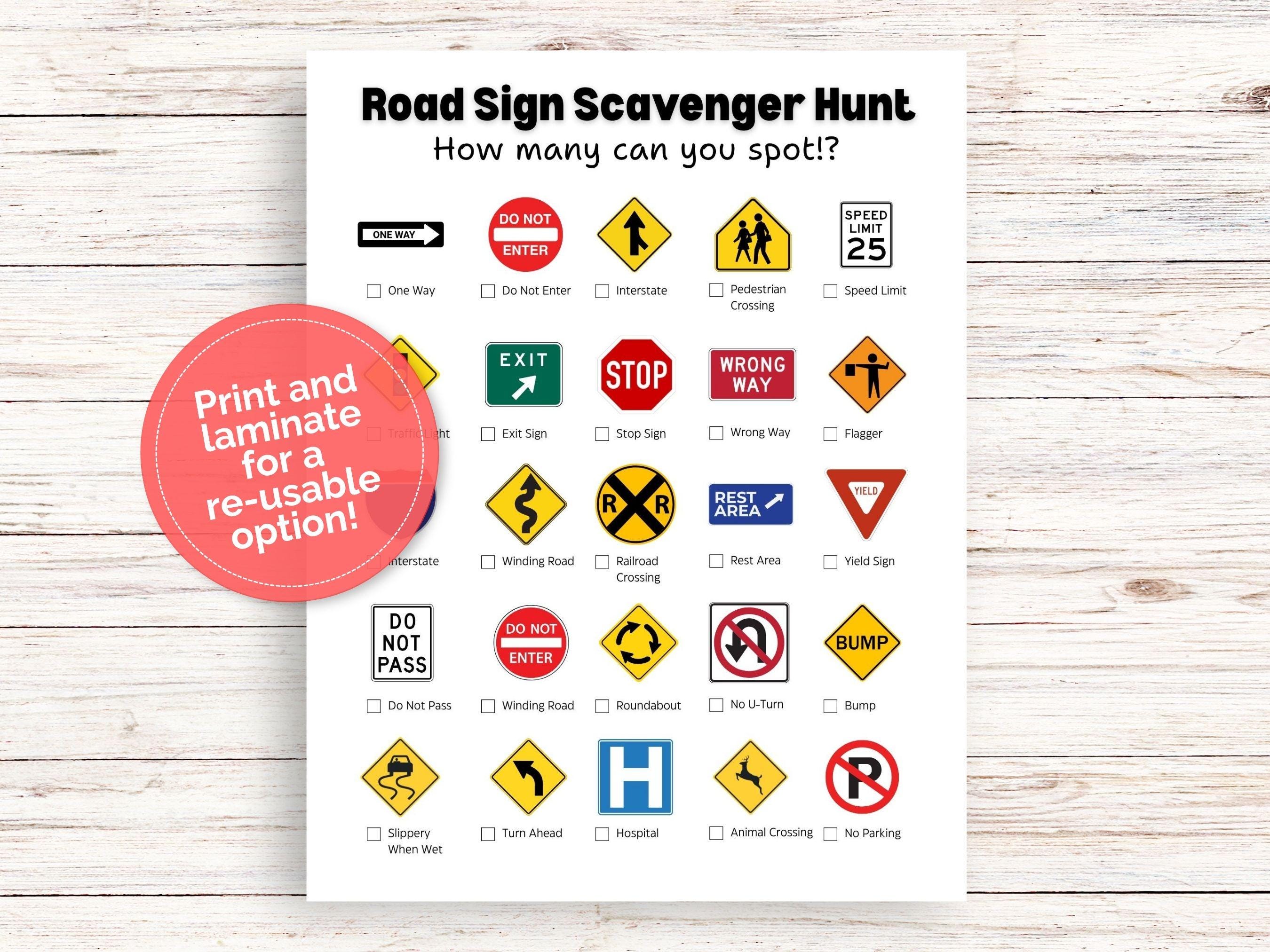 Road Trip Scavenger Hunt Printable, Road Sign Hunt, Kids Road Trip ...