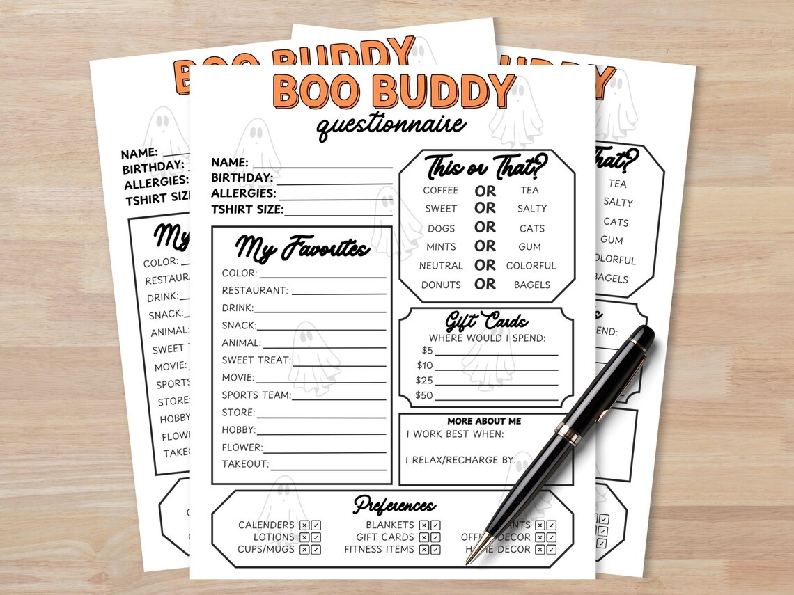 Boo Buddy Questionnaire, Boo Baskets for Office, Coworker Favorite ...