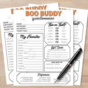 Boo Buddy Questionnaire, Boo Baskets for Office, Coworker Favorite ...
