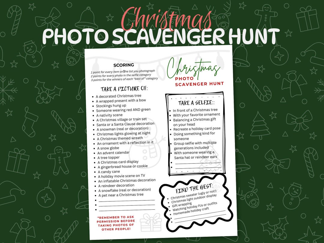 Christmas Photo Scavenger Hunt, Christmas Party Scavenger Hunt, Adult ...